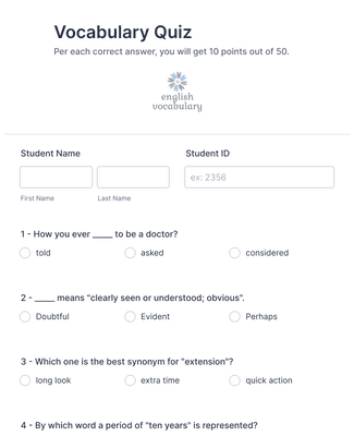 Vocabulary Quiz Form Template | Jotform