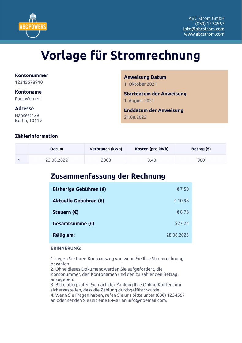 Vorlage für Heizungsrechnung - PDF-Vorlagen | Jotform