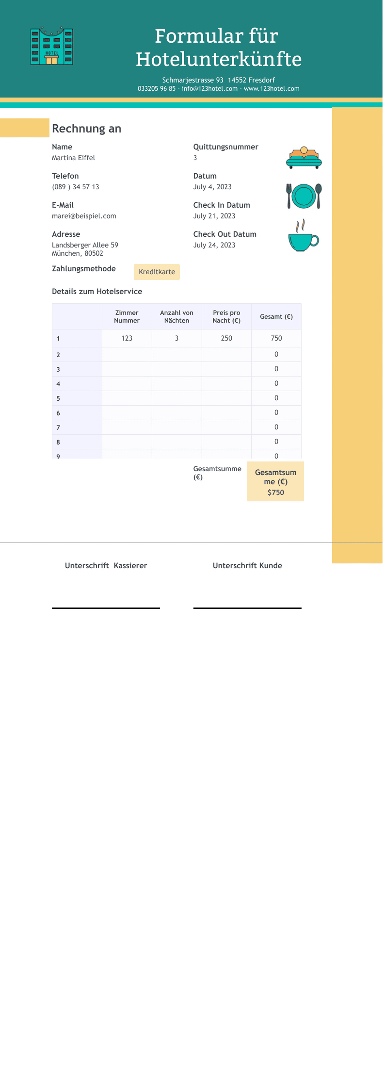 Vorlage für Hotelquittungen - PDF-Vorlagen | Jotform
