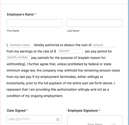 Wage Deduction Form Template | Jotform