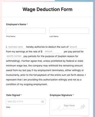 Wage Deduction Form Template | Jotform