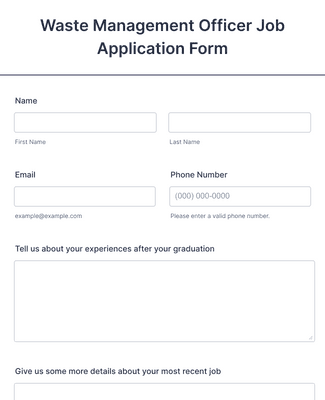 Waste Management Officer Job Application Form Template | Jotform