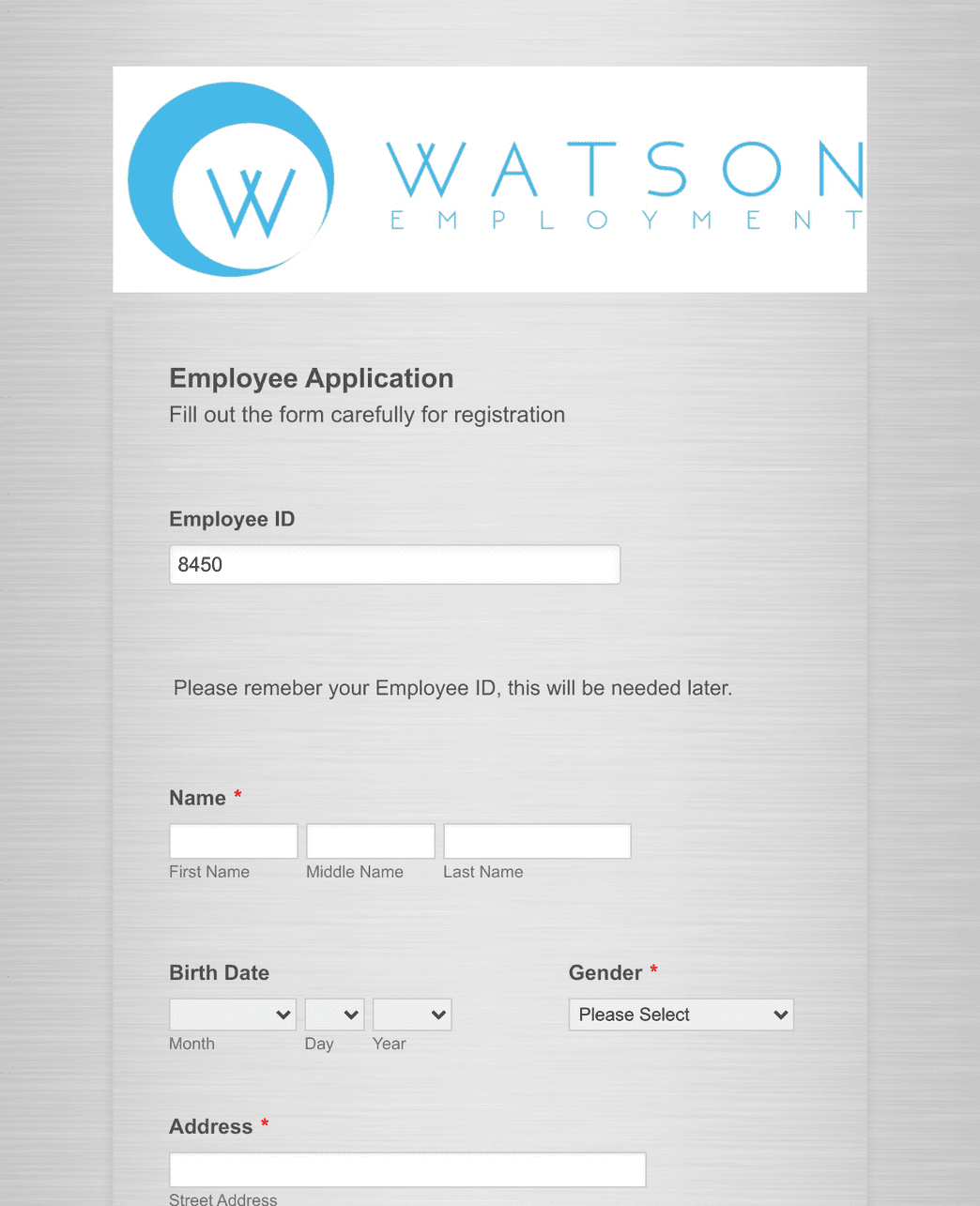 Watson Employment Application Form Template | Jotform