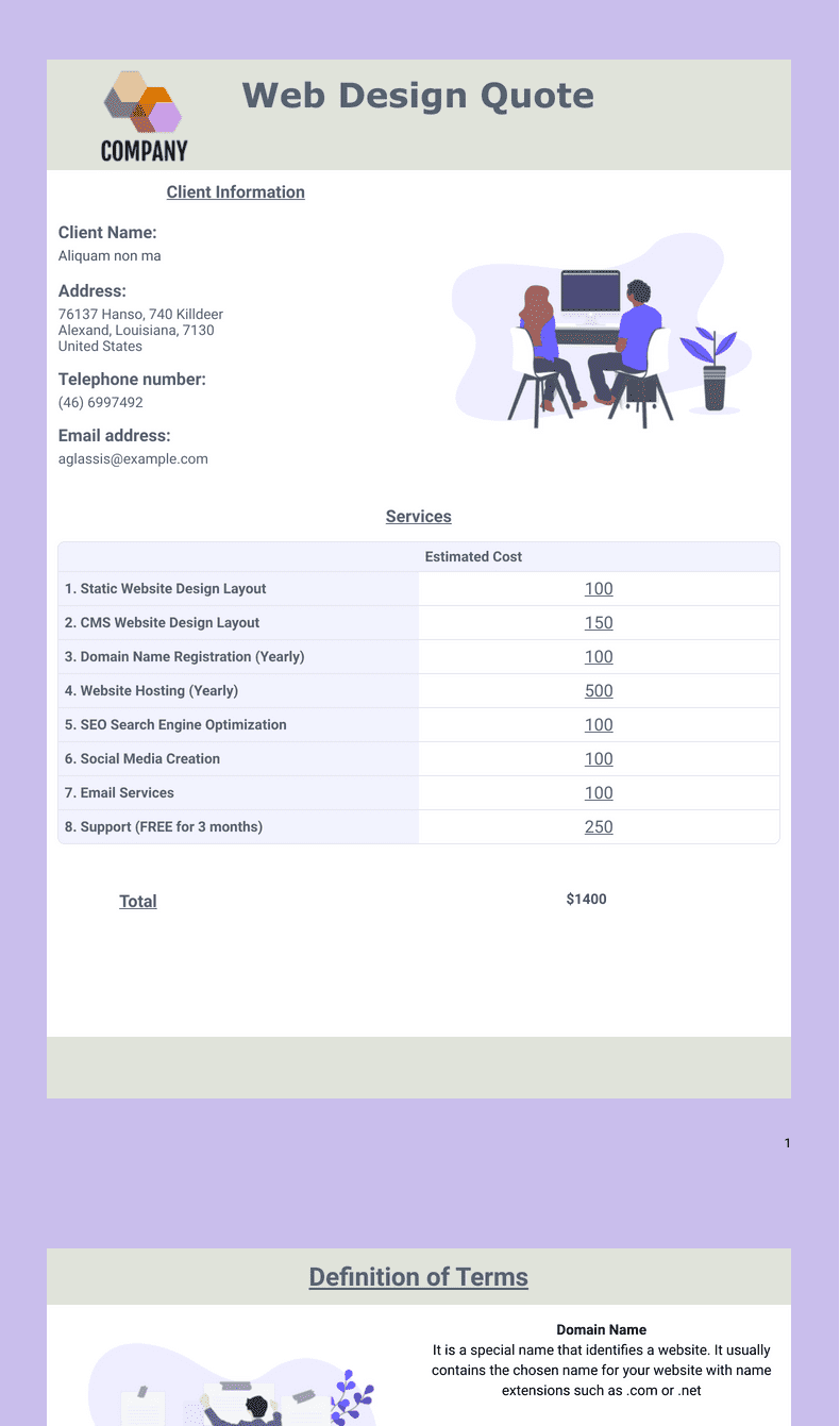 Web Design Quote Template - PDF Templates | Jotform