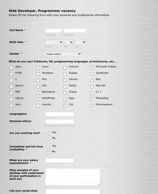Web Developer/Programmer Application Form Template | Jotform