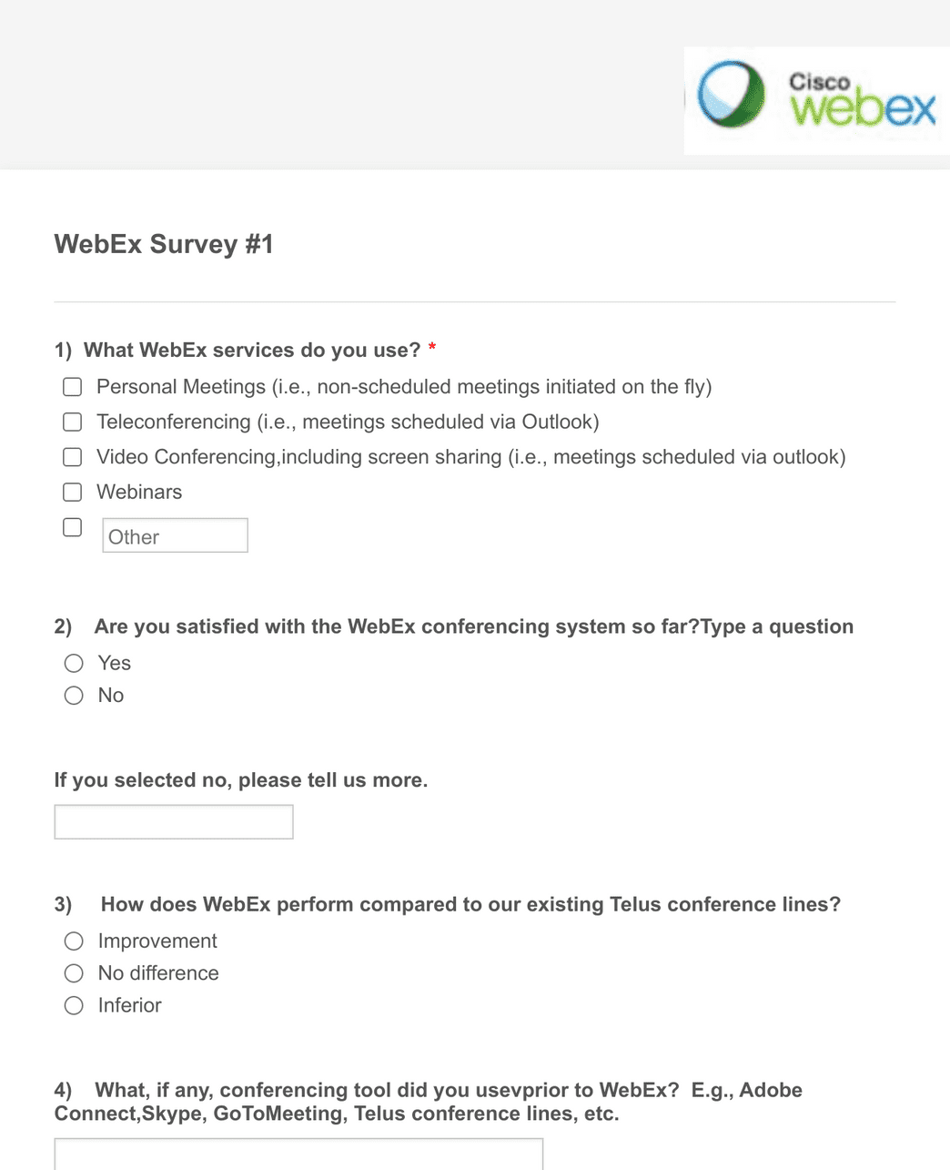 WebEx Survey #1 Form Template | Jotform