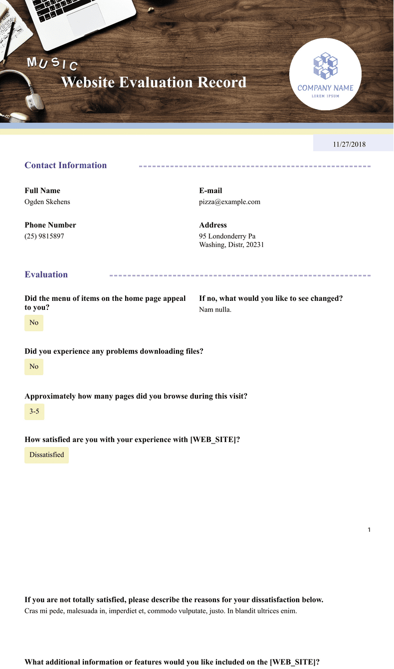 Website Evaluation Template - PDF Templates | Jotform