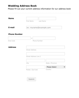 Wedding Address Book Form Template | Jotform