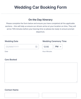 Wedding Car Booking Form Template | Jotform