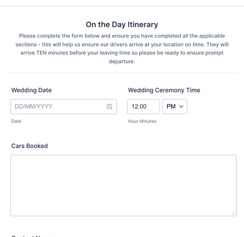 Wedding Car Booking Form Template | Jotform