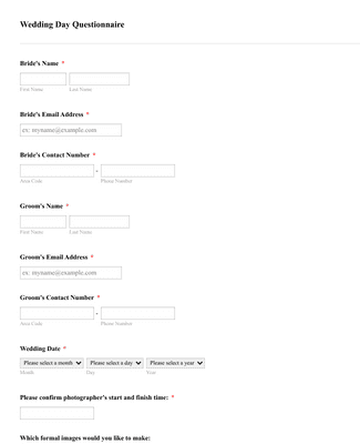 Wedding Day Questionnaire Form Template | Jotform