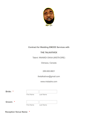 Wedding EMCEE Contract Form Template | Jotform