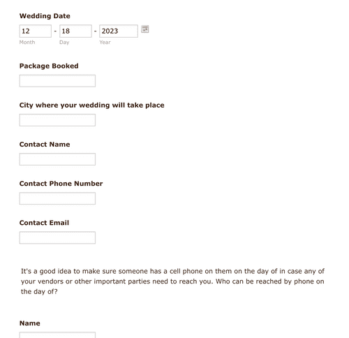 Wedding Event Plan Questionnaire Form Template | Jotform