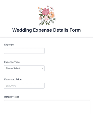 Wedding Expense Details Form Template | Jotform