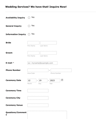 Wedding Inquiry Form Template | Jotform