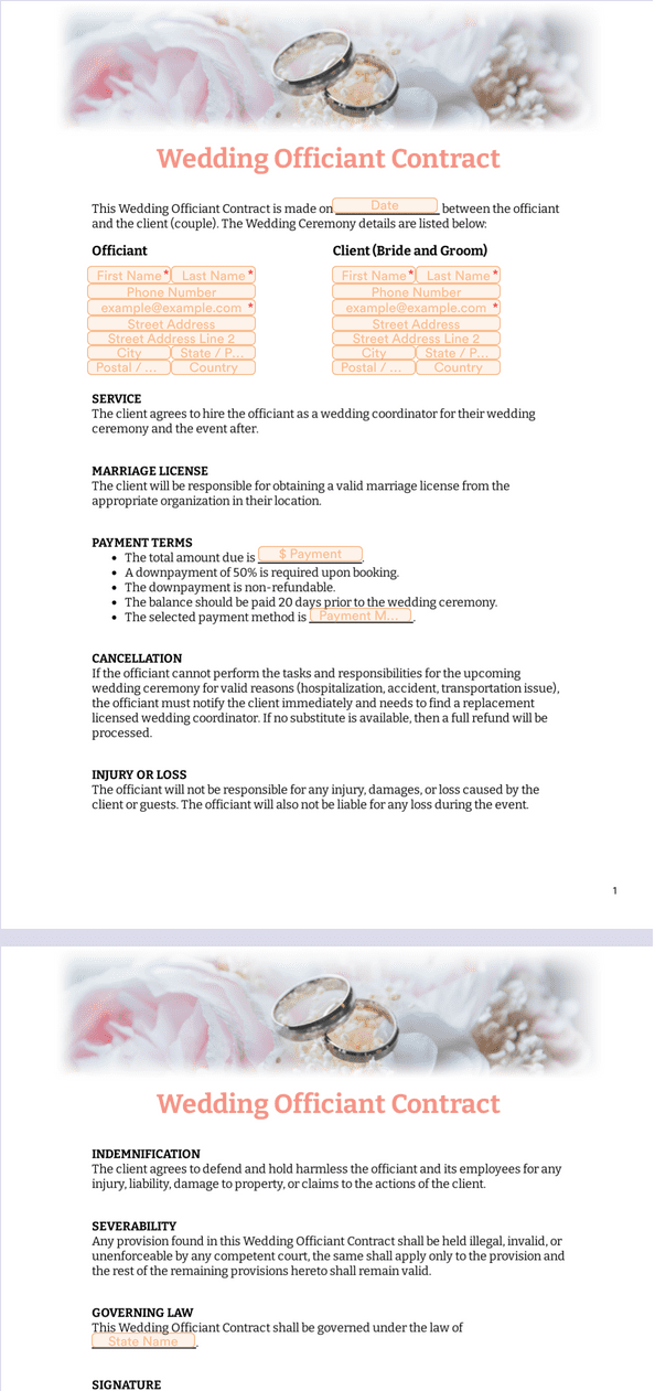 Wedding Officiant Contract Template Sign Templates Jotform