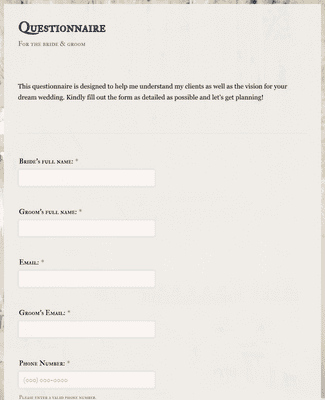 Wedding Planning Questionnaire Form Template | Jotform