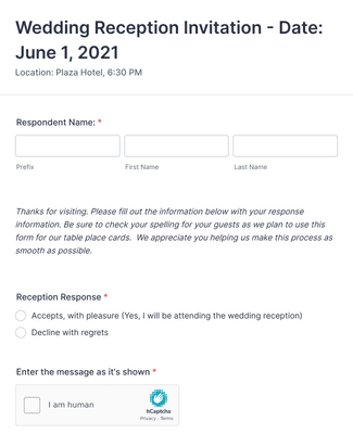 Wedding Reception Invitation Form Template | Jotform
