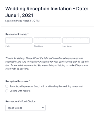 Wedding Reception Invitation Form Template | Jotform