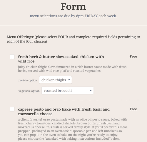 Weekly Menu Selections Form Template | Jotform