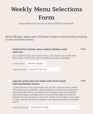 Weekly Menu Selections Form Template | Jotform
