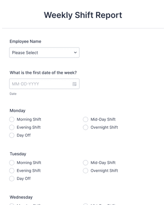 Weekly Shift Report Form Template | Jotform