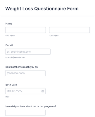 Weight Loss Questionnaire Form Template | Jotform