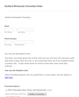 Wholesale Chocolate Order Form Template | Jotform