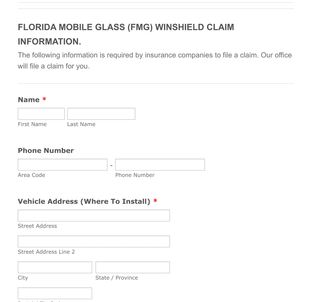 Windshield Claim Form Template | Jotform