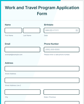 Work and Travel Program Application Form Template | JotForm
