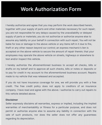 Work Authorization Form Template | Jotform
