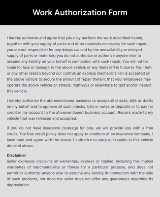 Work Authorization Form Template | Jotform