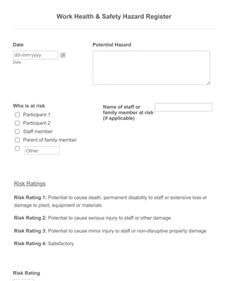 Work Health & Safety Hazard Register Example Form Template | Jotform
