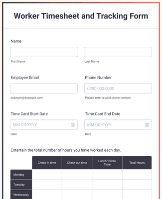 Worker Timesheet and Tracking Form Form Template | Jotform