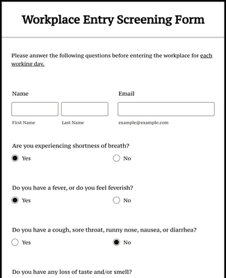 Workplace Entry Screening Form Template | Jotform