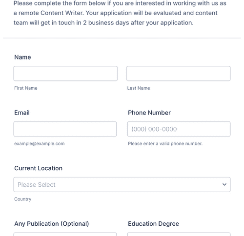 Writer Application Form Template | Jotform