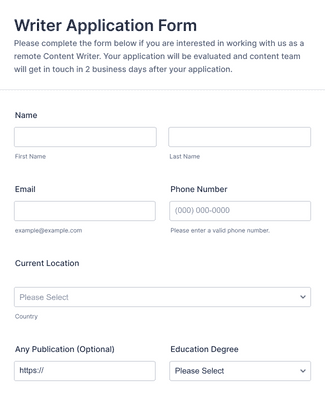 Writer Application Form Template | Jotform