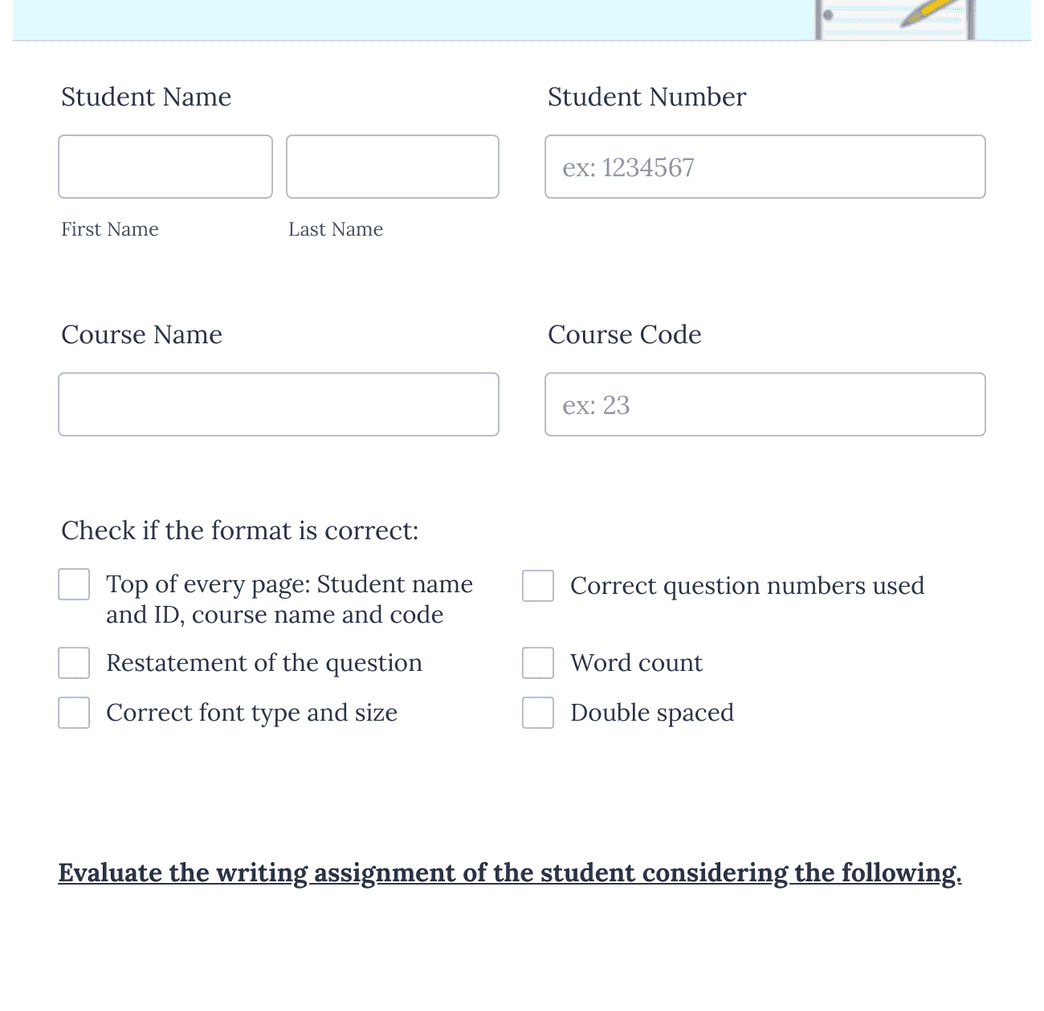 Writing Evaluation Form Template | Jotform