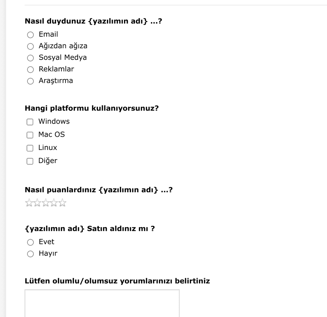 Yazılım Anketi Form Şablonu | Jotform