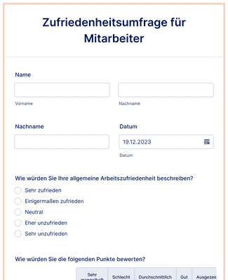 Zufriedenheitsumfrage für Mitarbeiter Formularvorlage | Jotform